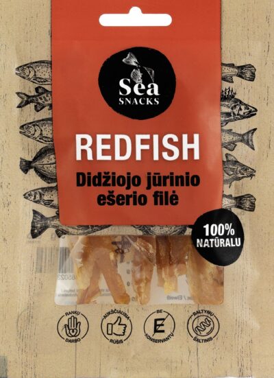 SEA SNACKS Dried stripes of Great Redfish Fillet, 30g | Natures Pocket
